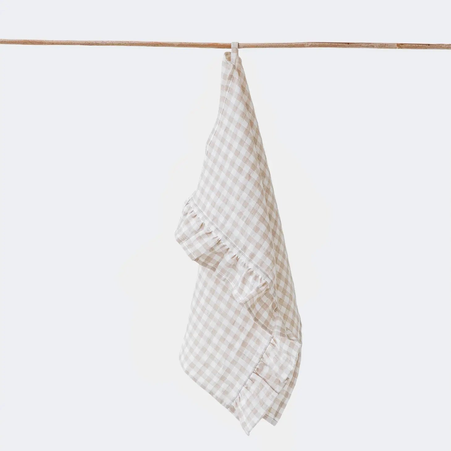Gingham Ruffle Trim Linen Tea Towel